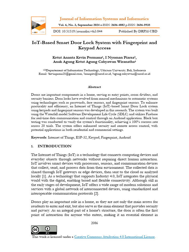 IoT-Based Smart Door Lock System With Fingerprint and | PDF | Internet ...