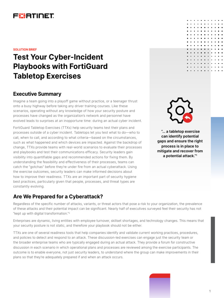 FortiGuard Tabletop Excercises - Cyber-Incident Playbooks - Fortinet | PDF