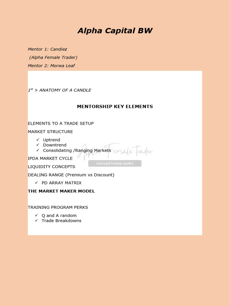 Alpha Capital BW Trading Mentorship Guide | PDF
