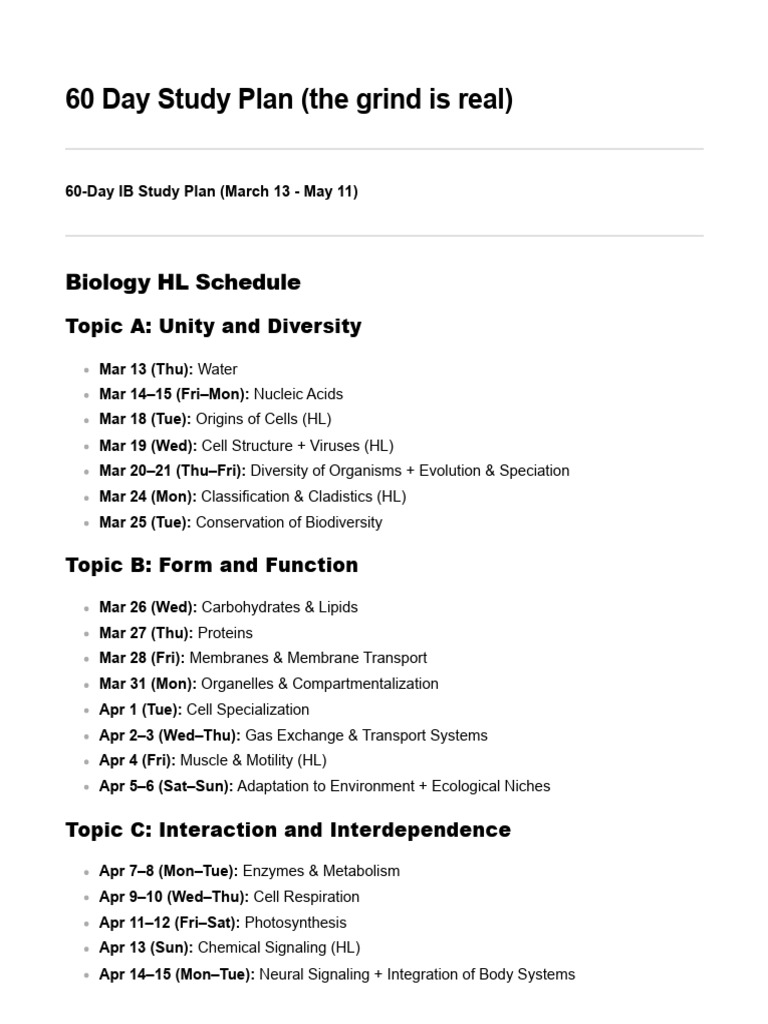 60 Day Study Plan (The Grind Is Real) | PDF | Chemical Reactions | Chemistry