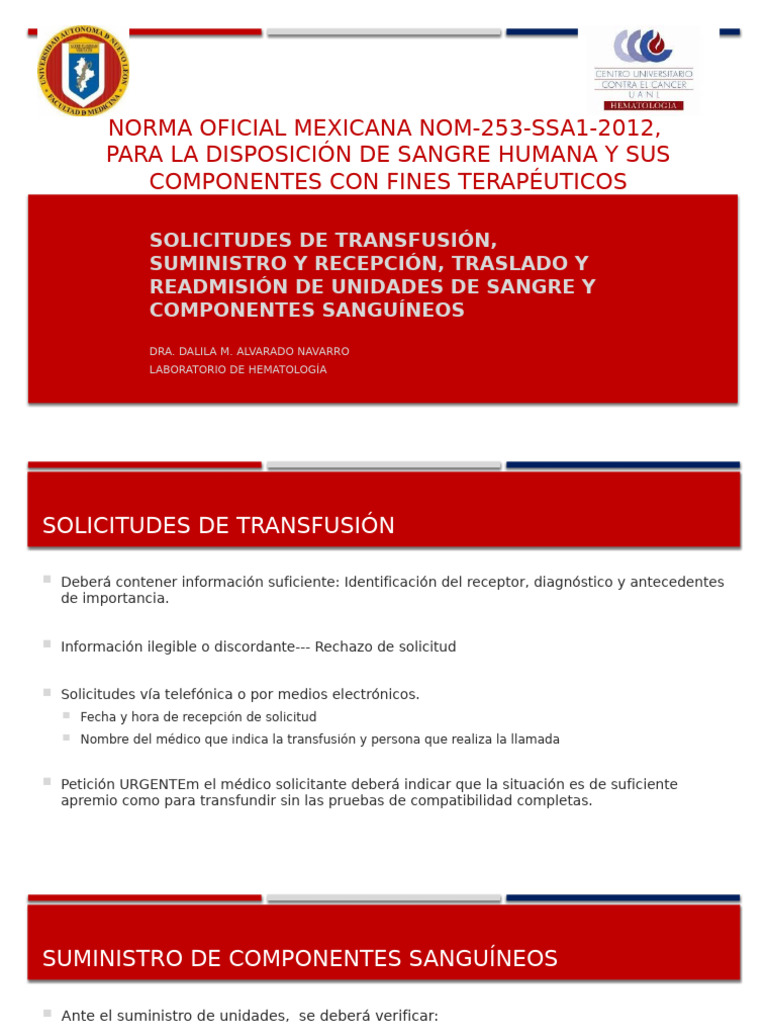 Nom 253. 13 y 14. Solicitud de Transfusión, Suministro... RX | PDF ...