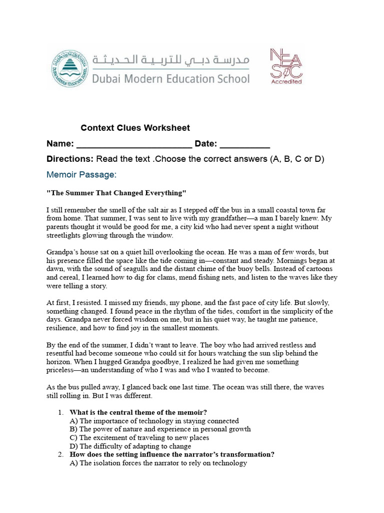 Reading - Revision Worksheet For Mid Term Sem 2. Context Clues | PDF ...