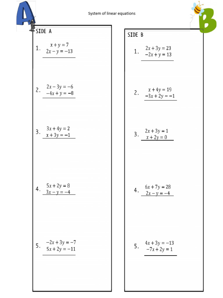 Sytem of Linear Equation - (PARTNER PROBLEM) WS3 | PDF