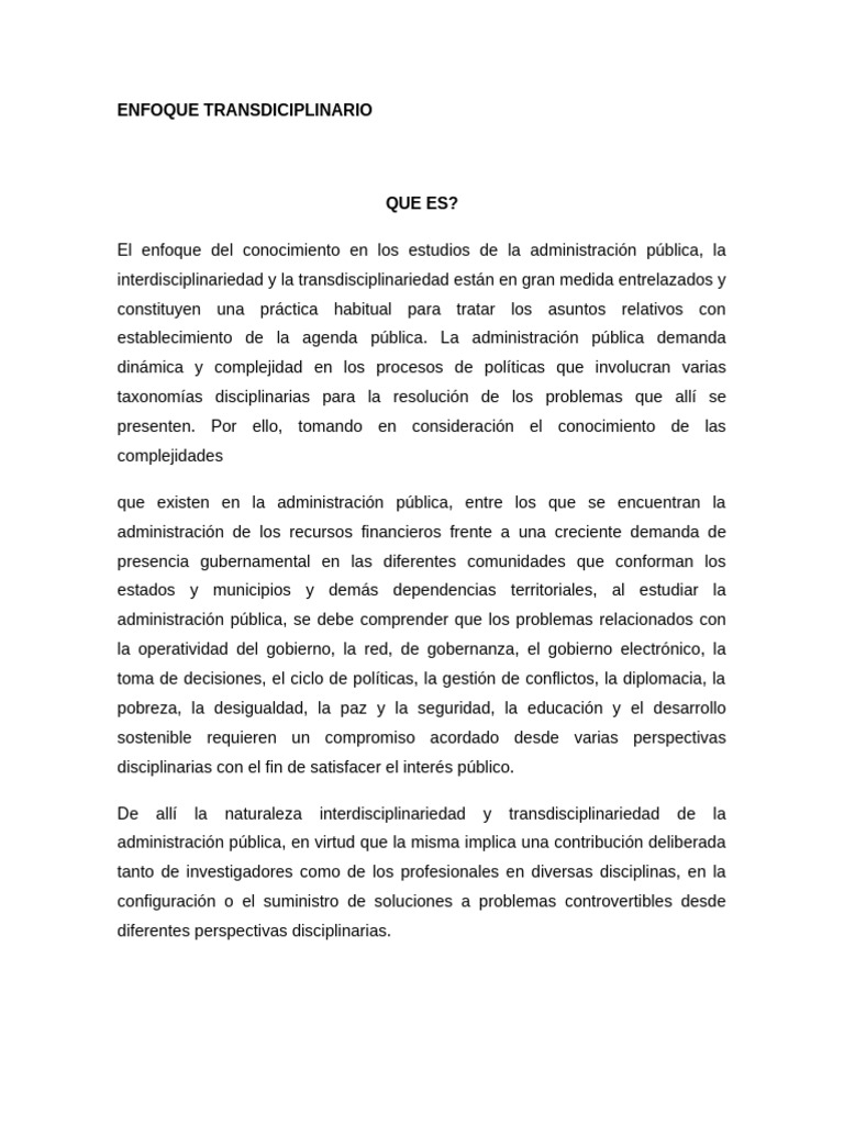 Enfoque Transdiciplinario Exposicion Anthony | PDF | Enseñando | Administración Pública