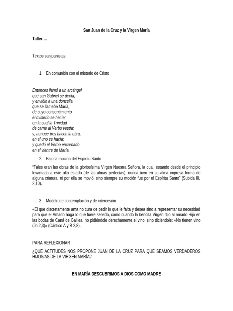 San Juan de La Cruz y La Virgen María | PDF | María, madre de Jesús | Jesús