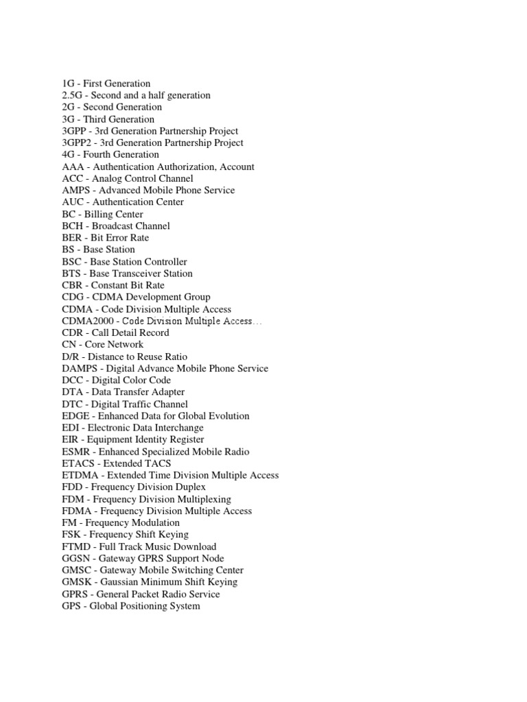 Full Forms of Mobile Terminology | PDF | Channel Access Method | Mobile ...
