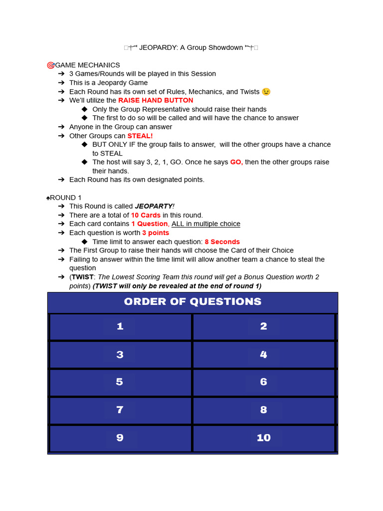 Jeopardy Group Showdown Rules | PDF | Game Shows | Gaming