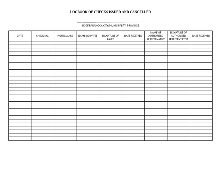 Logbook of Checks Issued and Cancelled | PDF