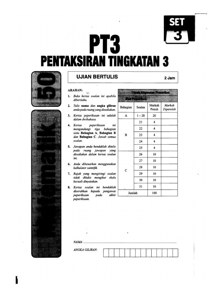 PT3 Mathematics Set 3 | PDF