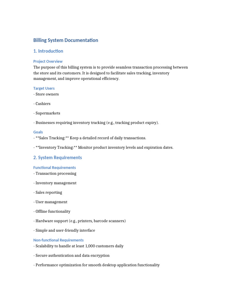 Billing System Documentation | PDF | Databases | Inventory