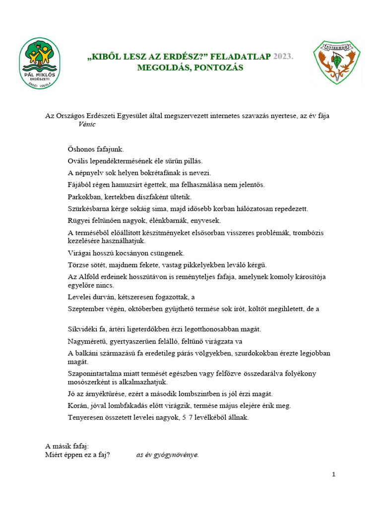 2023 Kibol Lesz - Feladatlap MEGOLDAS | PDF