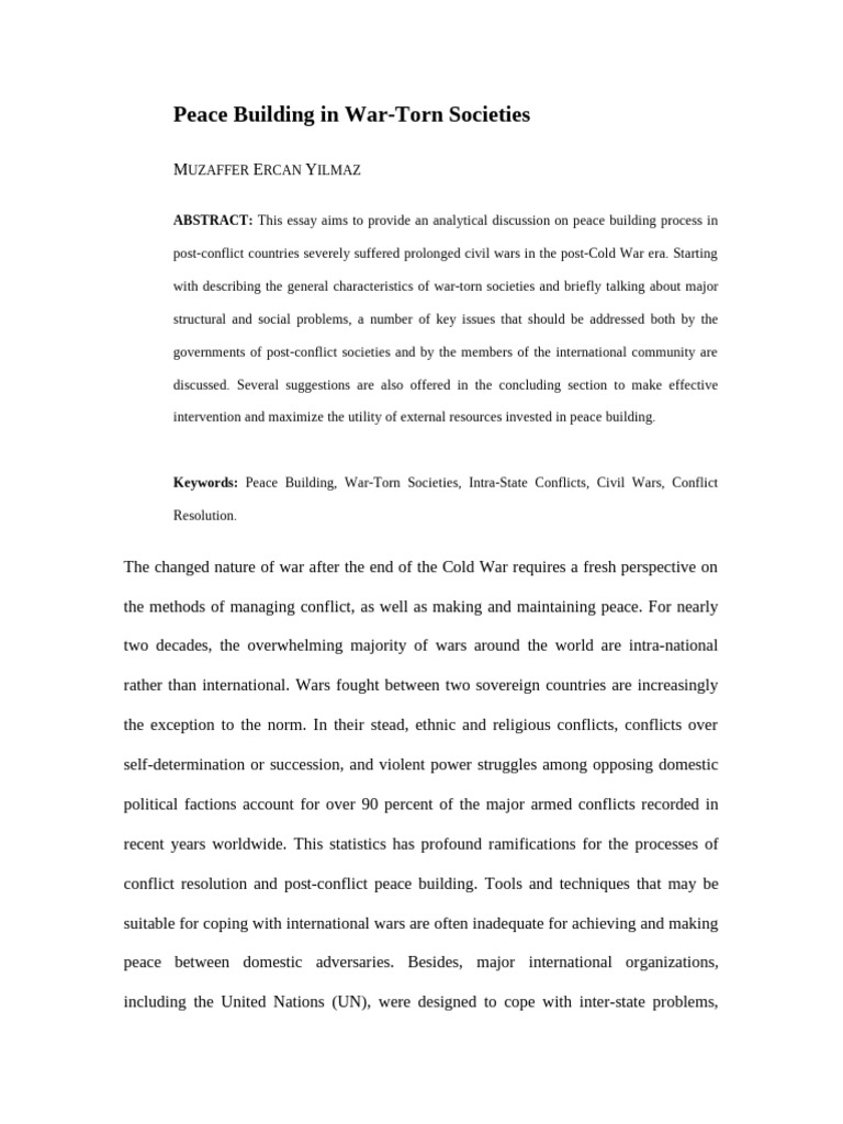 PEACE BUILDING IN WAR-TORN SOCIETIES (Revised) | PDF | Peacebuilding ...