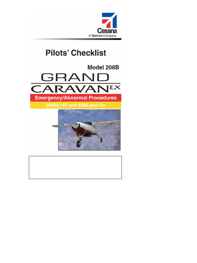 Caravan 208B EX - Emergency Checklist | PDF | Aviation | Aircraft