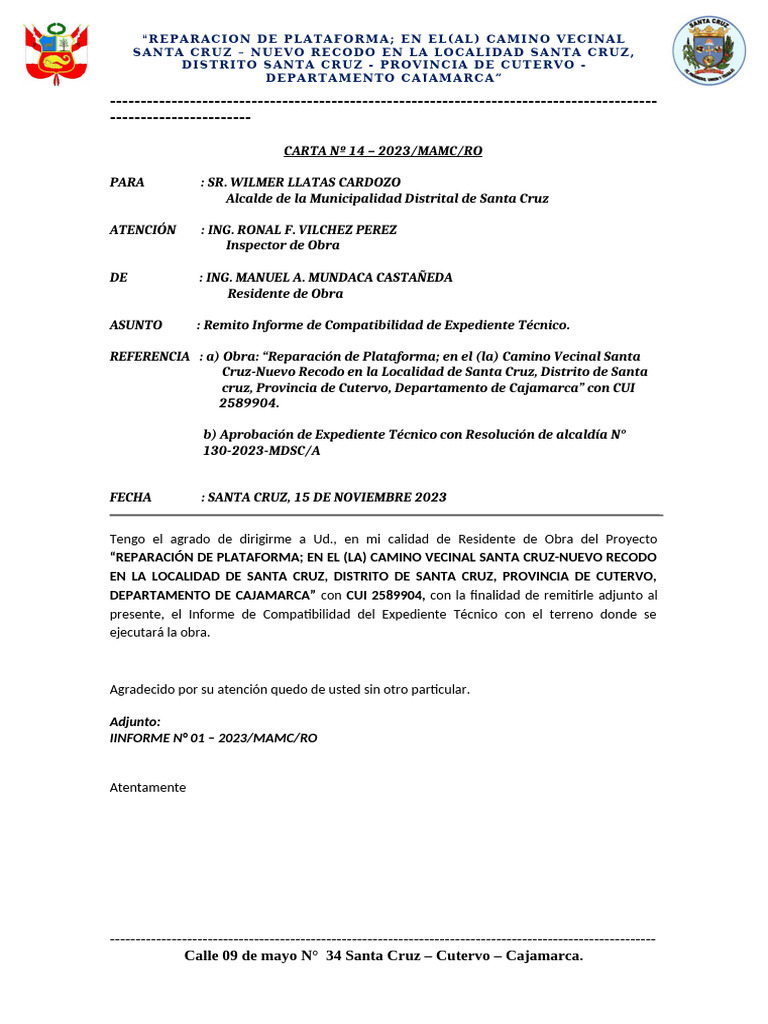 CARTA #14-Informe de Compatibilidad | PDF