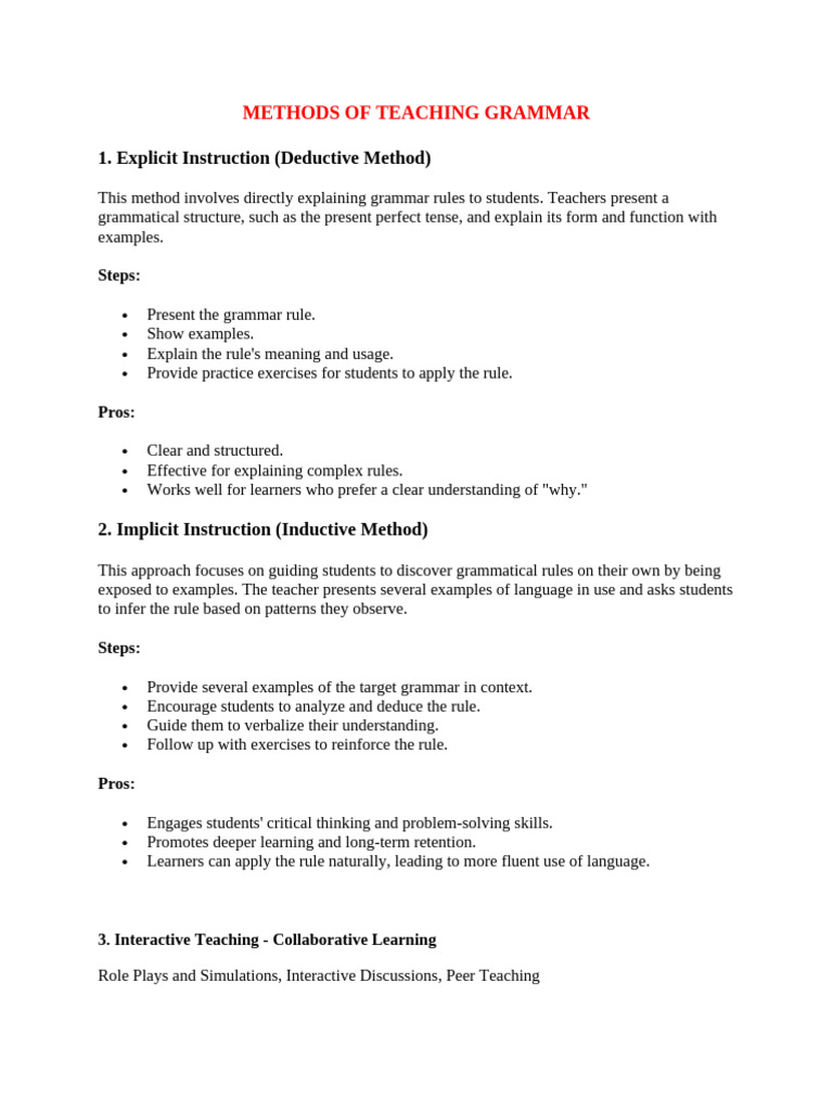 Methods of Teaching Grammar | PDF | Verb | Part Of Speech