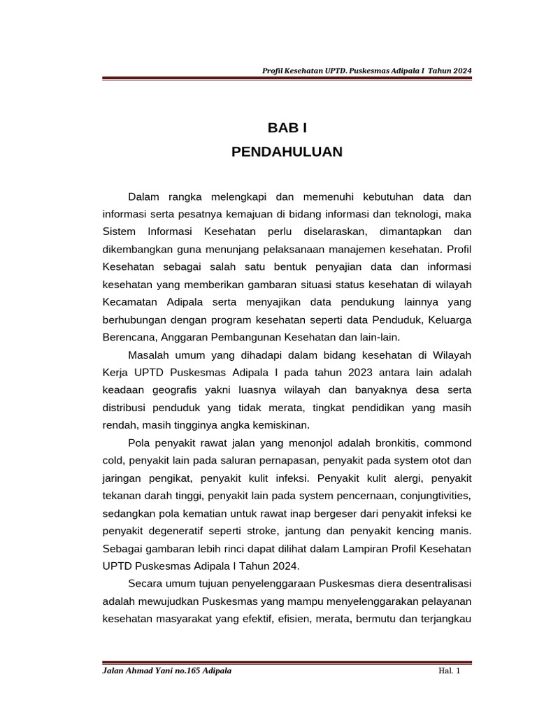 Narasi Profil 2024 Uptd Puskesmas Adipala I Program Gizi | PDF