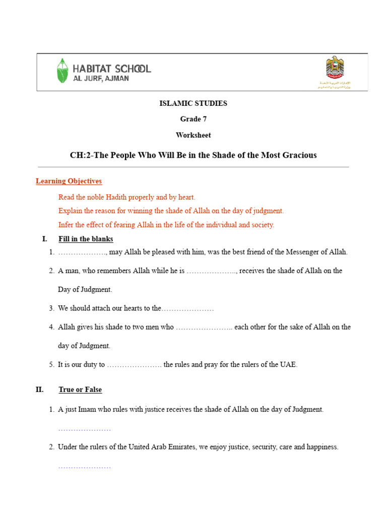 Class 7 Islamic Worksheet | PDF | Abrahamic Religions | Monotheistic ...