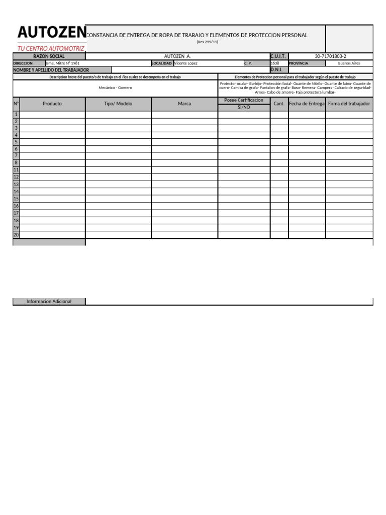 Form. Entrega Ropa | PDF