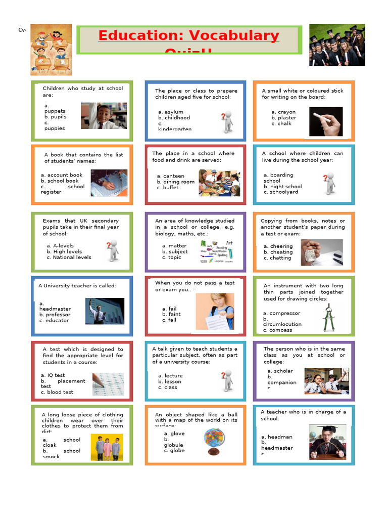 School Vocabulary Quiz for Kids | PDF | Teachers