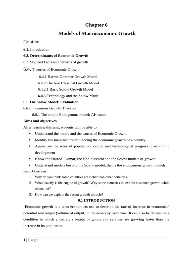 Chapter 6 Models of Macroeconomics | PDF | Economic Growth | Production ...
