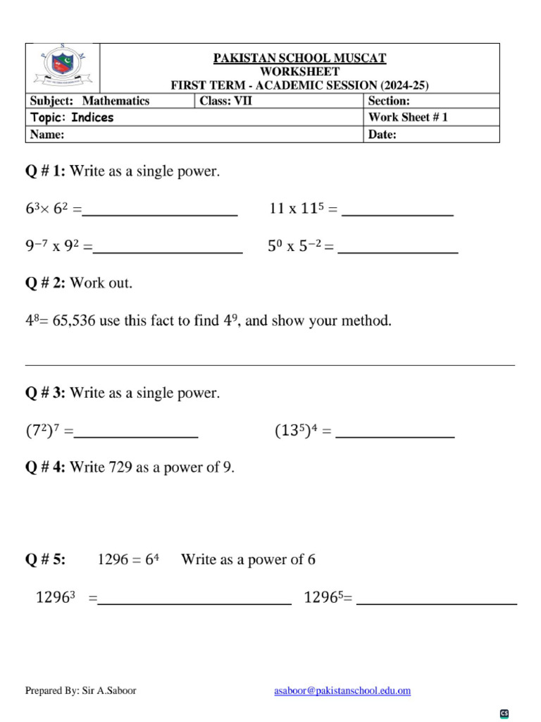 Revision Worksheet 1 (Indices, Rounding Off, Significant Figures) | PDF