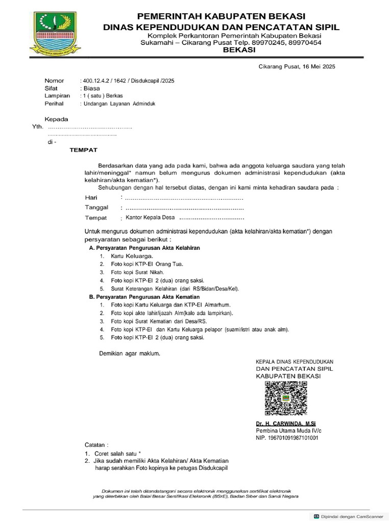 2050516085641..undangan Layanan Adminduk Pada PEKAN SIDEPI (Master) | PDF