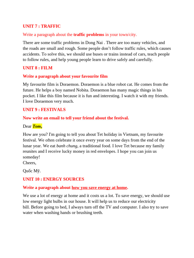 Writing Paragraphs - Vinh Av7 | PDF