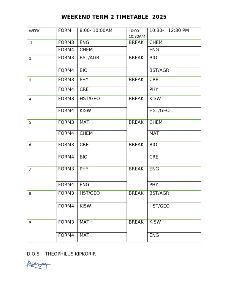 2025 Weekend Term 2 Timetable | PDF