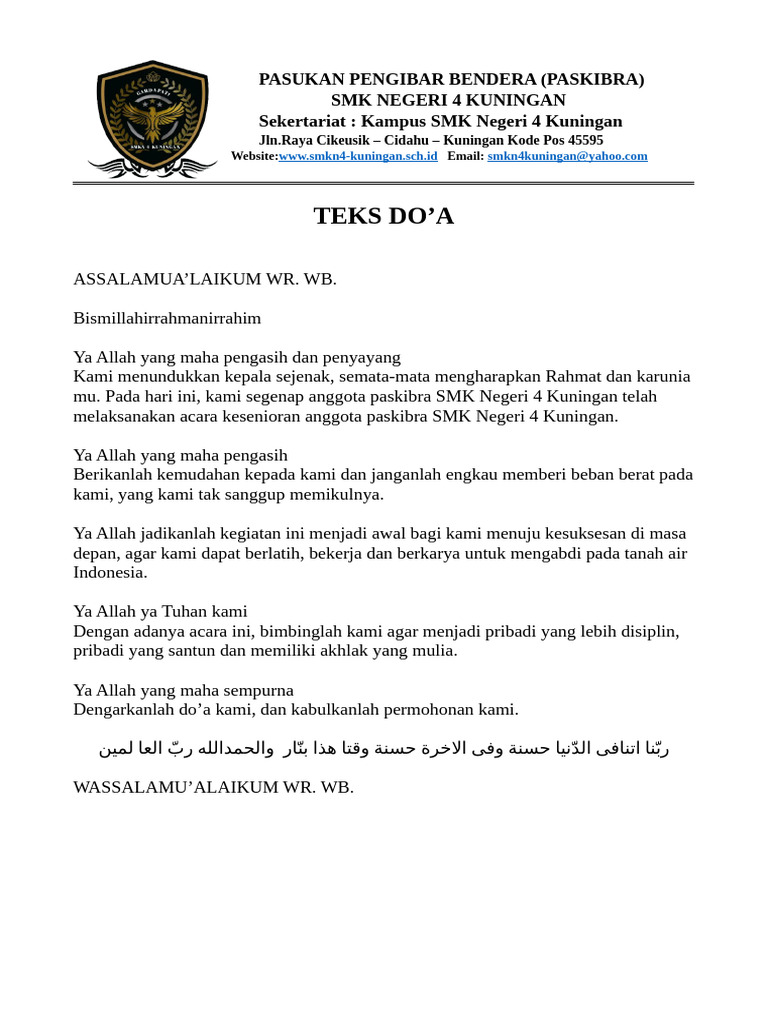 Teks Doa' Penutupan | PDF