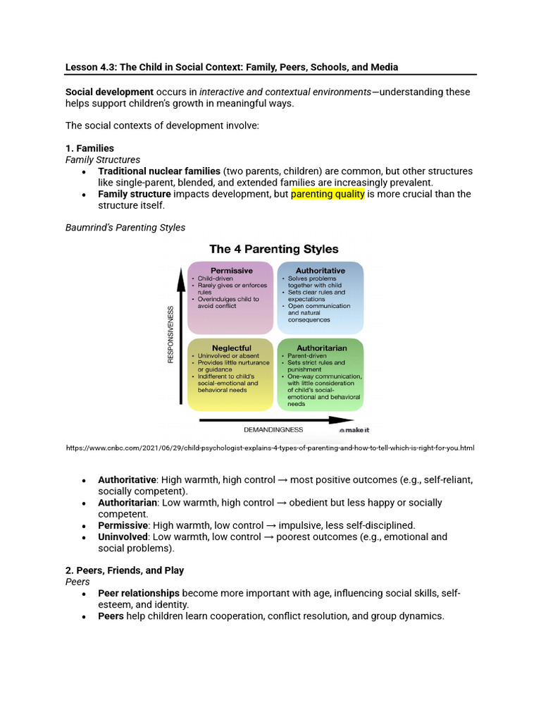 Lesson 4.3 B.C. Social Contexts of Development | PDF | Parenting ...