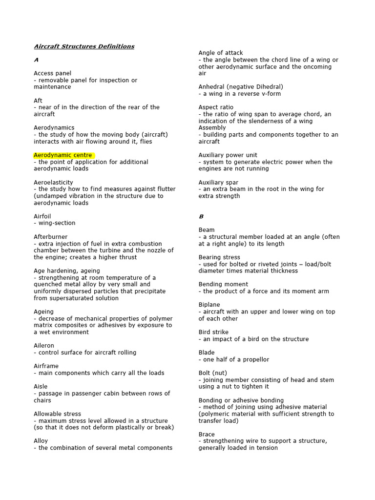 Aircraft Structures Terminology Guide | PDF