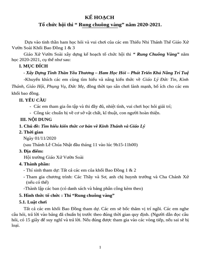 Ke Hoach To Chuc Hoi Thi Rung Chuong Vang | PDF
