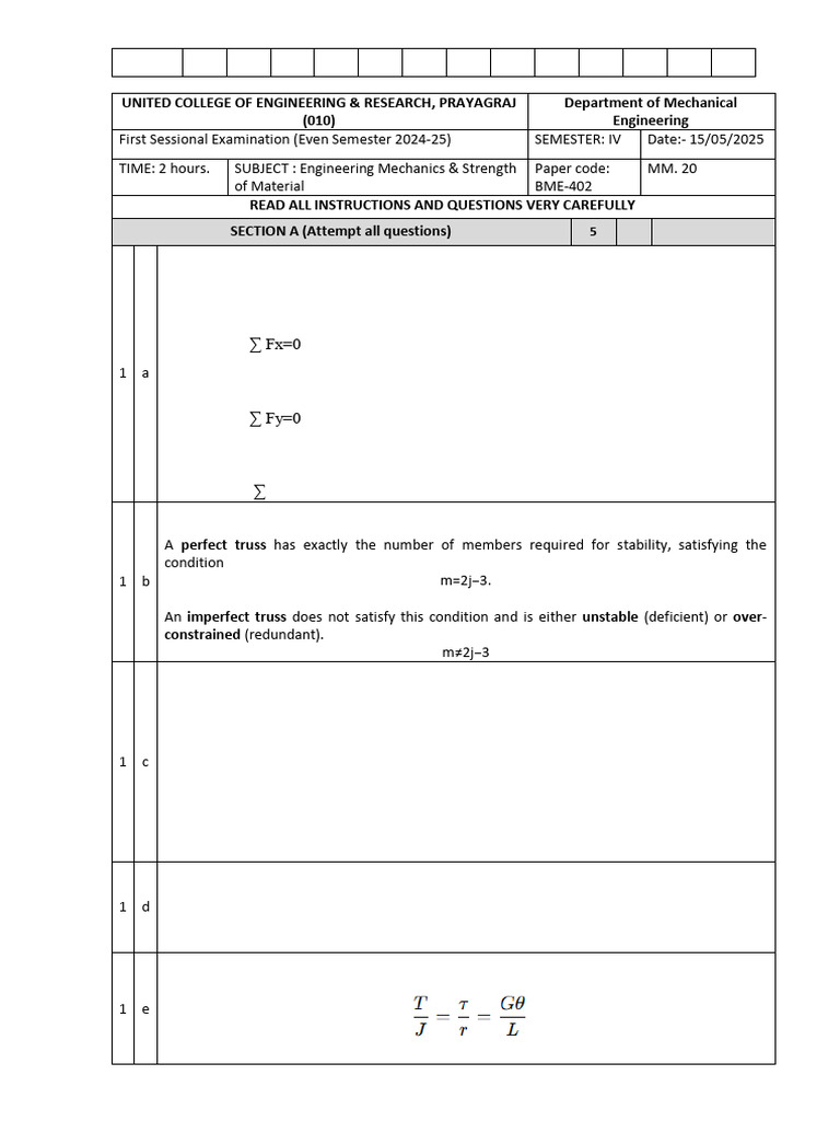 Solution Engineering Mechanics Sessional - 1 | PDF | Rotation | Stress (Mechanics)