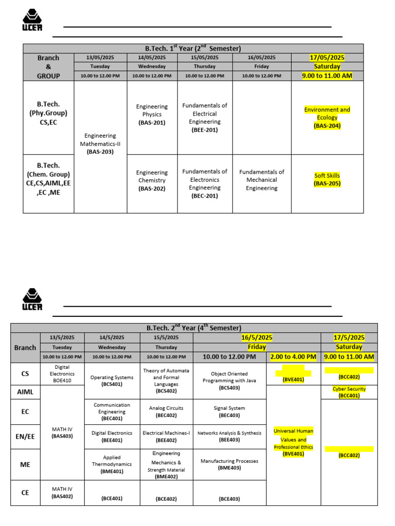 Revised 1st Year and 2nd Year First Sessional Examination (Even ...