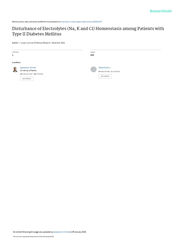 Electrolyte Imbalance in Type II Diabetes | PDF | Glycated Hemoglobin ...