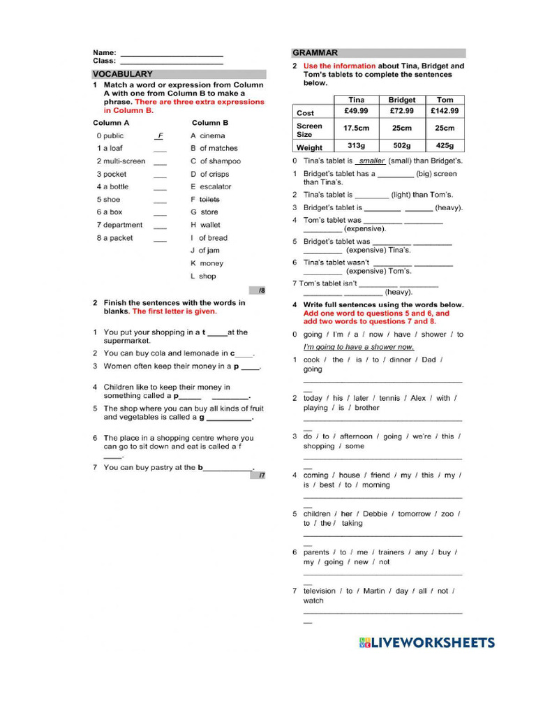 Worksheet 2221085 | PDF
