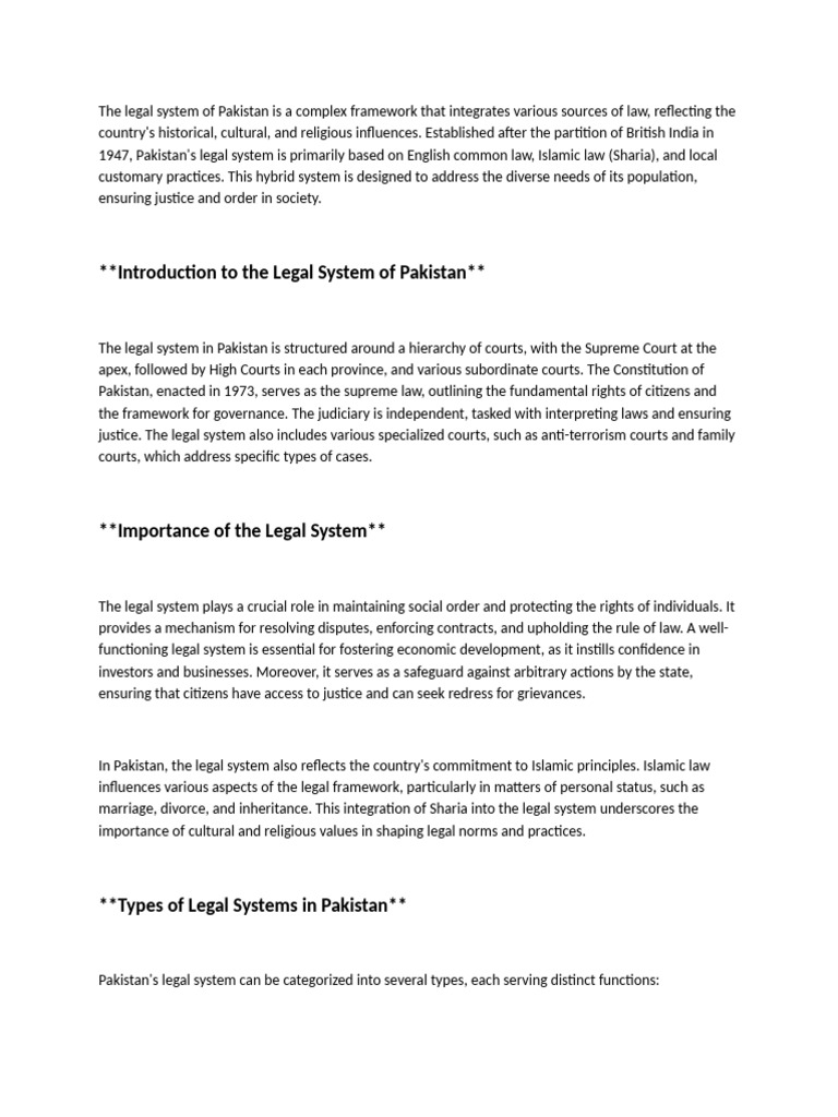 Overview of Pakistan's Legal System | PDF | Bill (Law) | Parliament Of ...