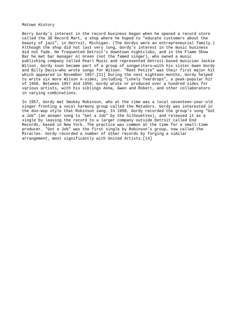 Origins of Motown Records History | PDF