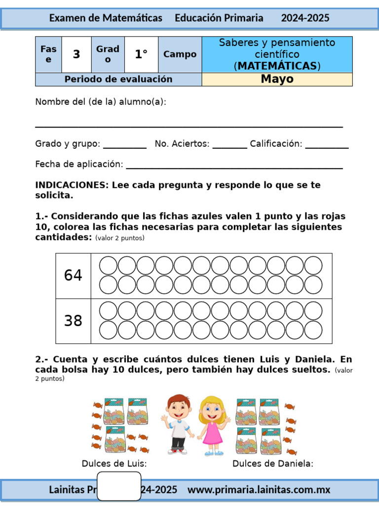 1øejanmayo 09 Matem Ticas Examen (2024-2025) | PDF