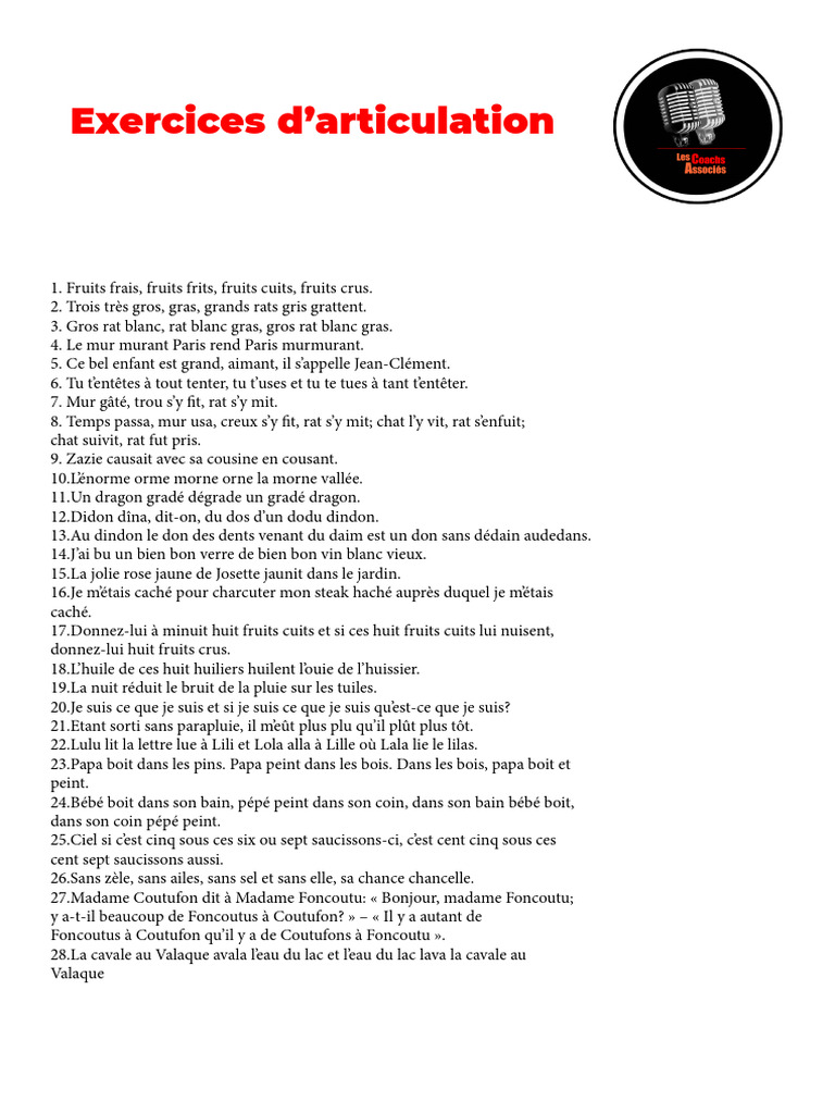 Exercices d'Articulation et Diction | PDF