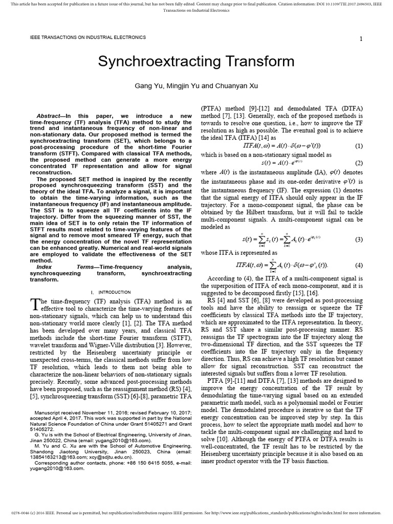 Synchroextracting Transform Pdf Fourier Transform Algorithms