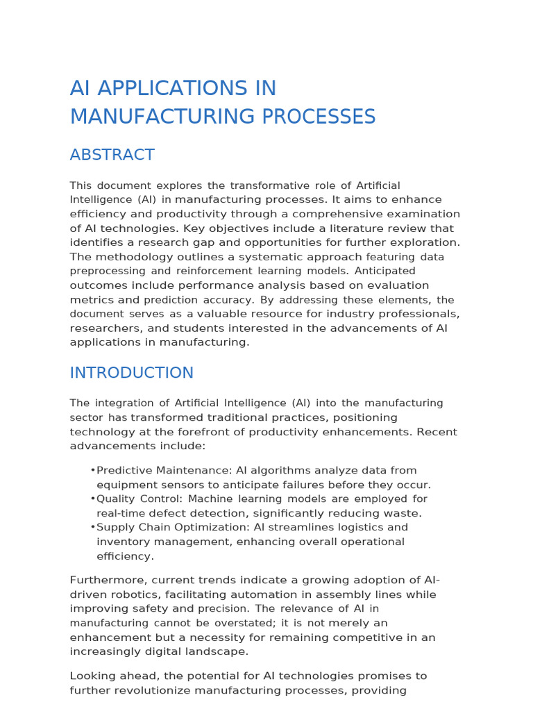 AI Applications in Manufacturing Processes | PDF | Artificial ...