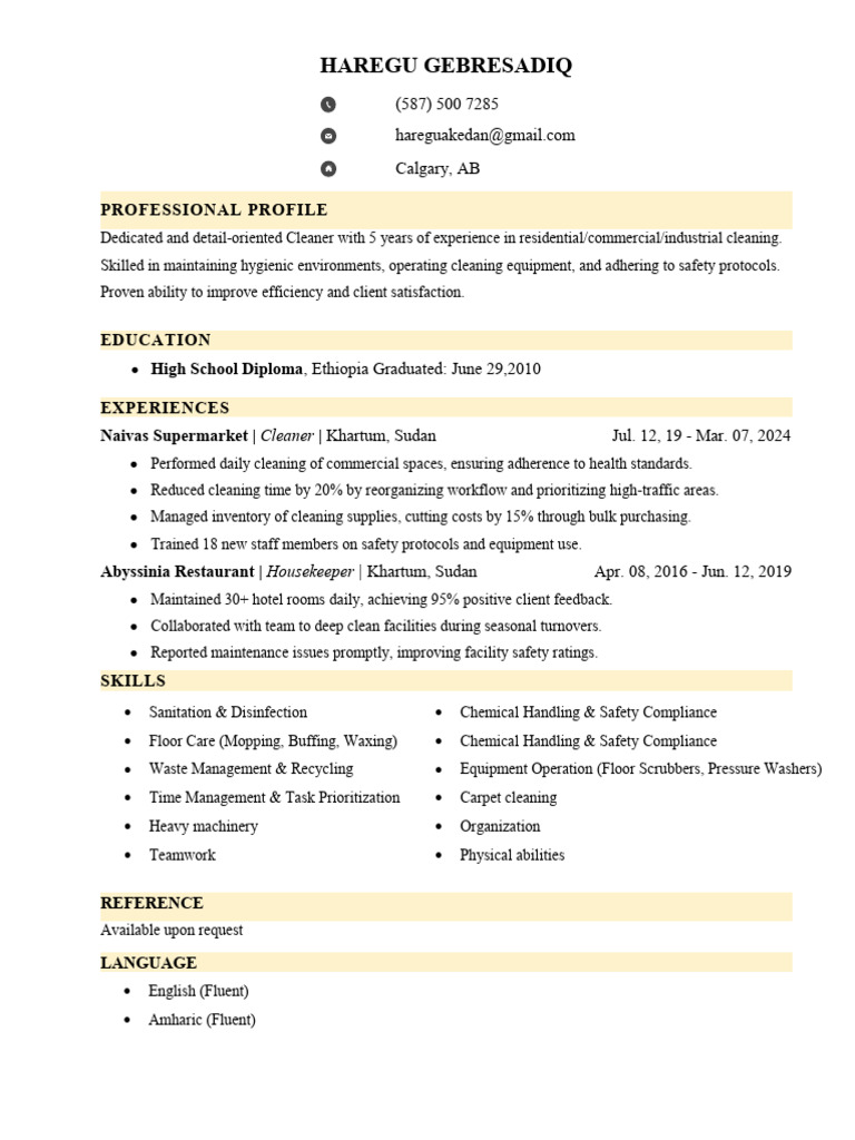 haregu house keeping Resume | PDF