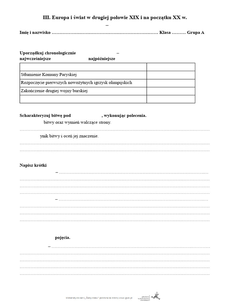 Dzial III Sprawdzian Zakres Rozszerzony Grupa A KL 3 2 | PDF