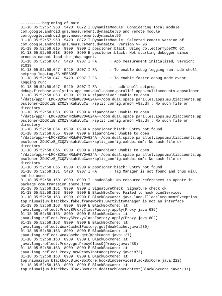 Com - Dual.space - Parallel.apps - Multiaccounts.appscloner Logcat | PDF | Android (Operating ...