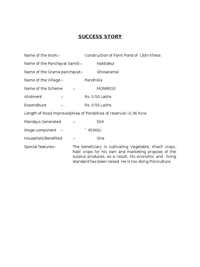 Success Story. 01.10.11 | PDF | Land Management | Food And Drink