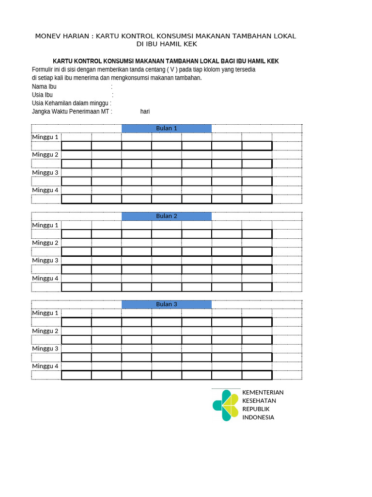 Kartu Kontrol PMT Bumil Kek Dan Bayi Balita | PDF