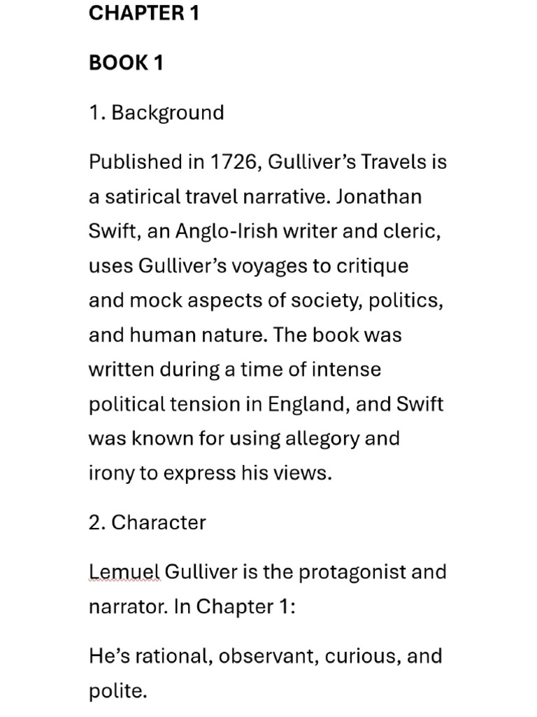Gulliver's Travel Book 1 CHP 1 To 8 | PDF