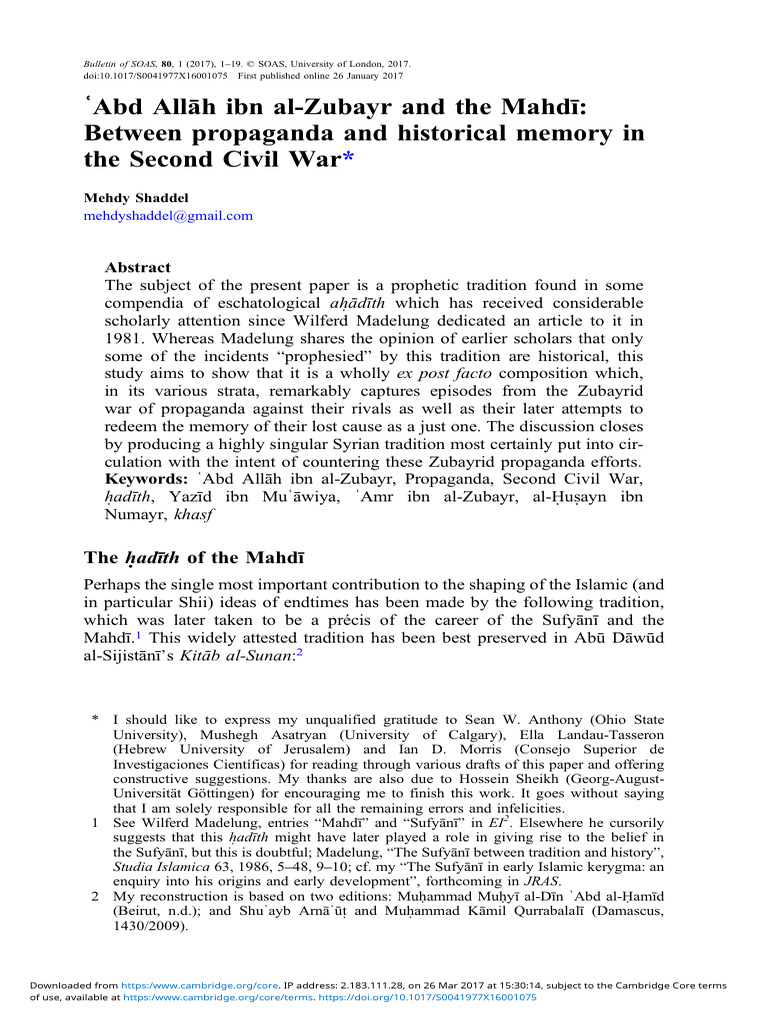 ʿAbd Allāh ibn al-Zubayr and the Mahdī_ Between Propaganda and Historical Memory in the Second ...