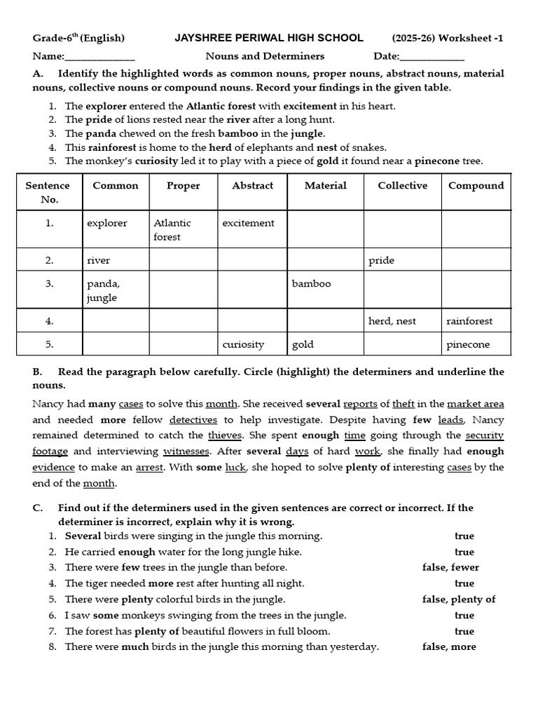 2 Answer Key of Nouns and Determiners | PDF